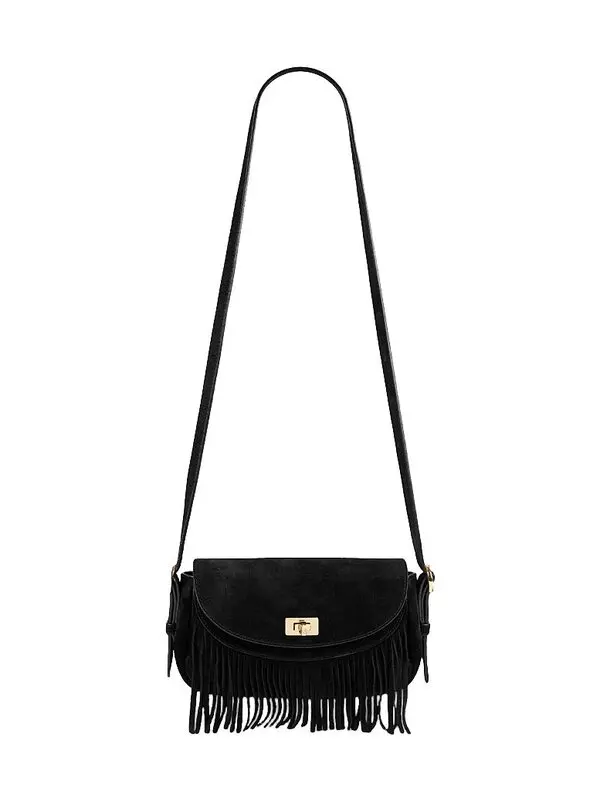 Sandro Le Mini Mambo Fringed Suede Shoulder Bag - Black
