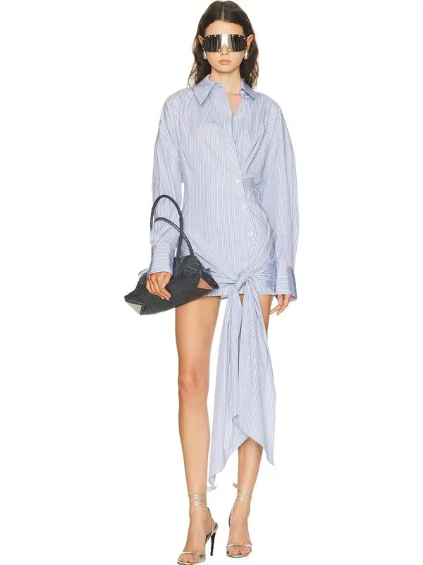 Attico Tie Shirt Mini Dress - Light Blue & White