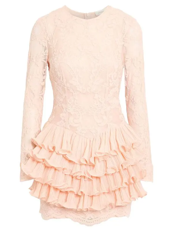 Zimmermann Ruffled Corded Lace Mini Dress - Pastel Pink