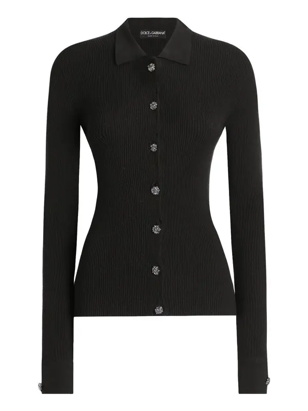 Dolce & Gabbana Ribbed Long Sleeve Cardigan - Black