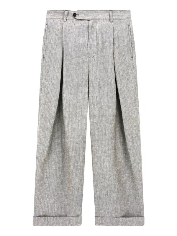 Giorgio Armani Single-pleated Linen Trousers - Grey