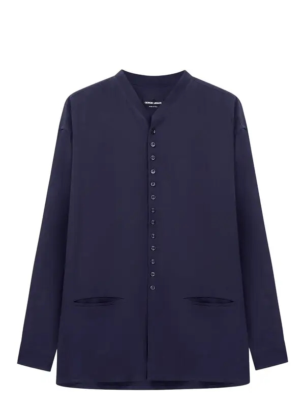 Giorgio Armani Asv Washed-silk Shirt - Navy Blue