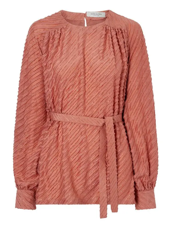 Giuliva Heritage Tea Belted Silk Blouse - Red