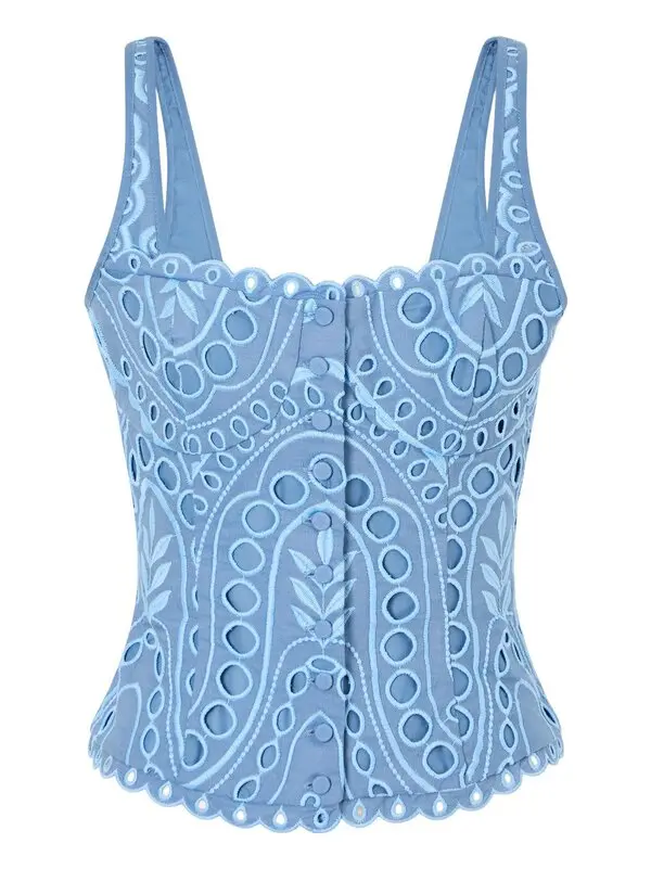 Charo Ruiz Ibiza Nereus Cropped Broderie Anglaise Cotton-blend Top - Blue