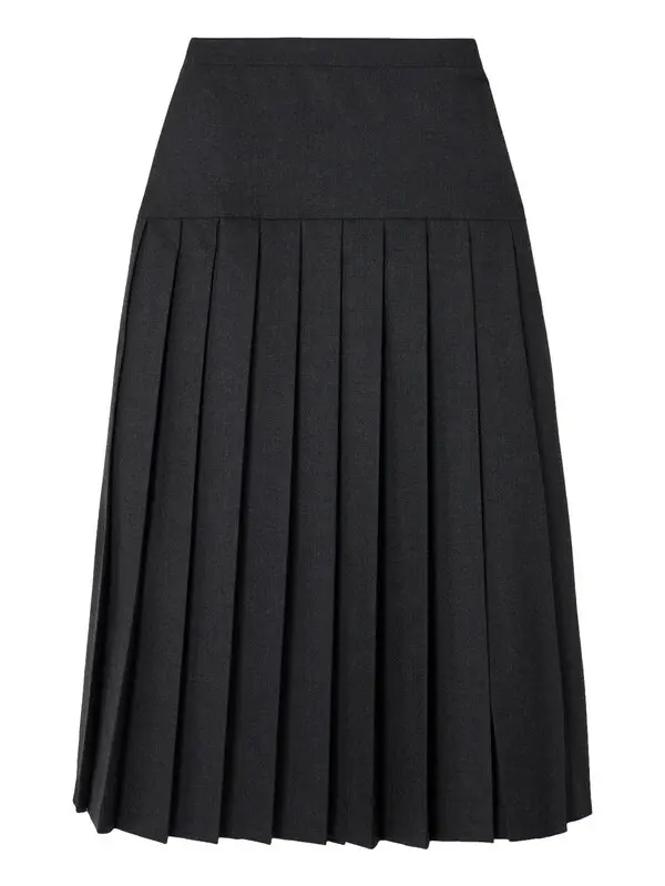 Alessandra Rich Pleated Wool-flannel Midi Skirt - Gray