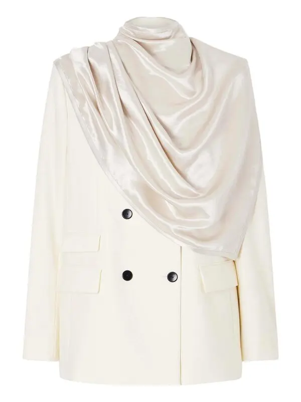 Maria Mcmanus Scarf-detailed Double-breasted Wool-blend Blazer - Neutrals