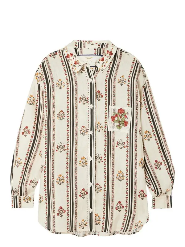 Agua Bendita Cecilia Andes Appliquéd Floral-print Linen Shirt - Multi