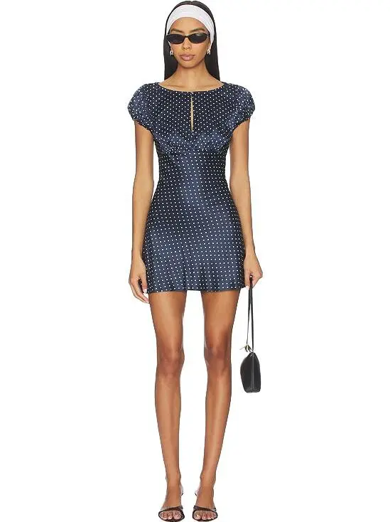 Tularosa Leia Mini Dress - Navy And Cream Dot