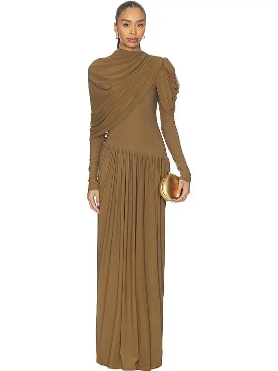 DEME BY GABRIELLA Drape Styling Dress - Sand Green
