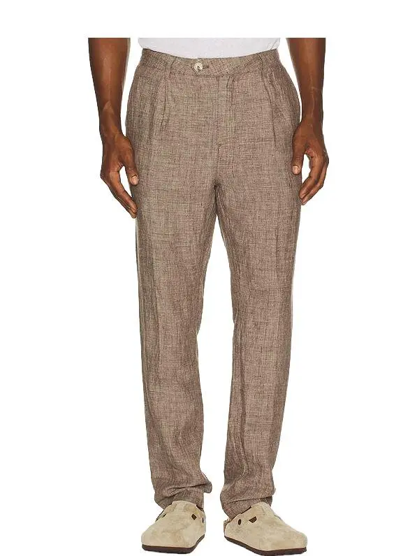 Onia Linen Tapered Pleated Trousers - Medium Brown