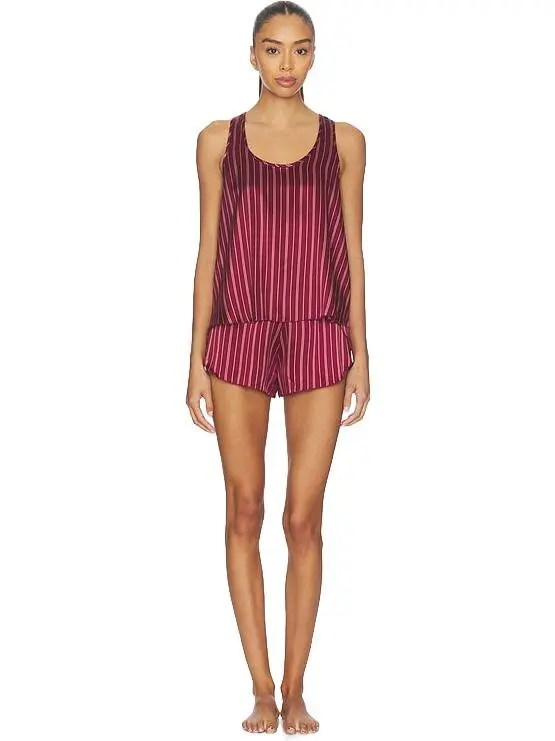 Lunya Washable Silk Tulip Back Set In Burgundy,pink - Currant Veil Stripe