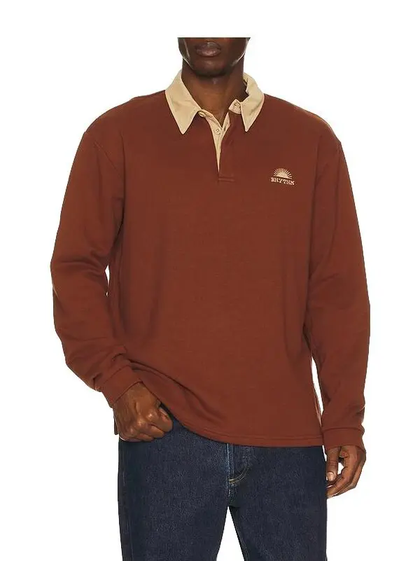 RHYTHM Heritage Bloom Rugby Polo In Brown - Bark