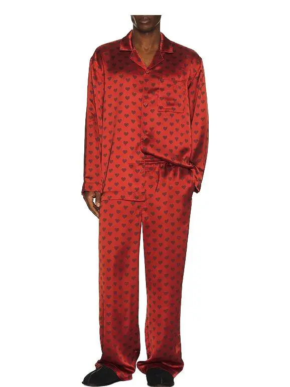 SKIMS Sleep Sateen Set In Red - Red Heart Halfdrop Print