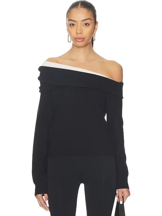 Line & Dot Ysa Off-the-shoulder Pullover Sweater - Black & Ivory