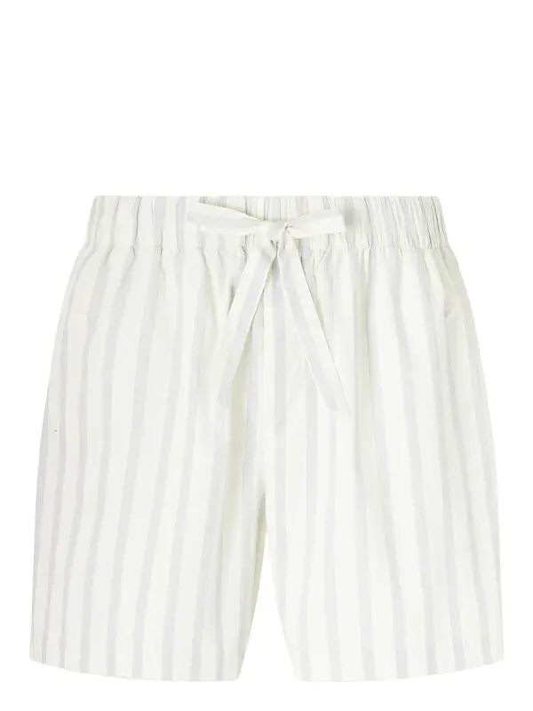TEKLA Straight-leg Striped Organic Cotton-poplin Shorts - Neutrals