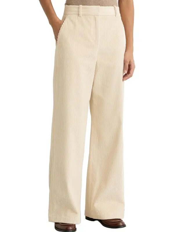 REISS Stanton Petite Cotton Corduroy Wide-leg Trousers - Cream