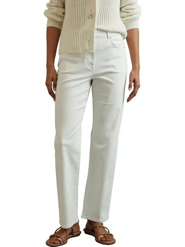 REISS Selin Petite Mid Rise Straight Leg Jeans - White