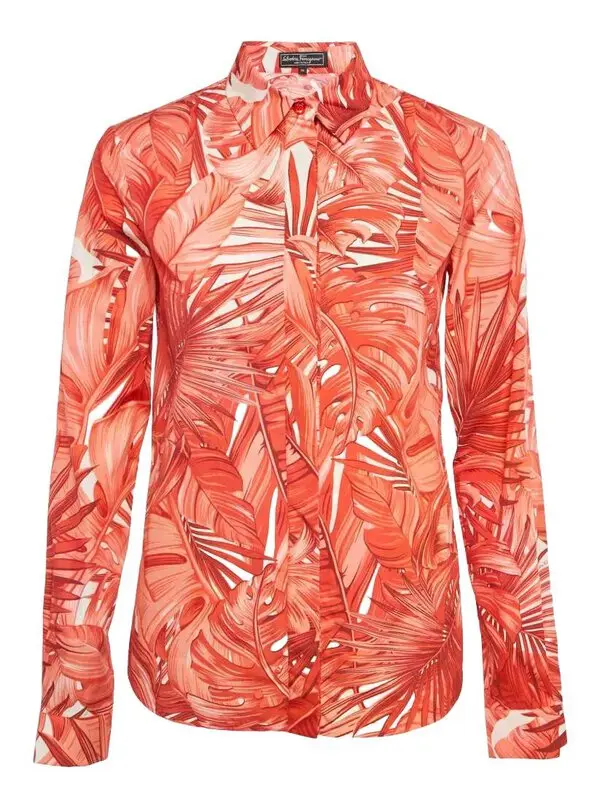 FERRAGAMO Tropical-print Cotton Shirt - Red