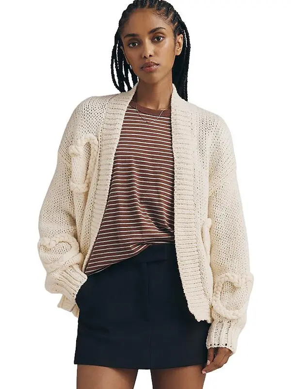 Maeve Heart Icon Open-front Cardigan Sweater - Cream