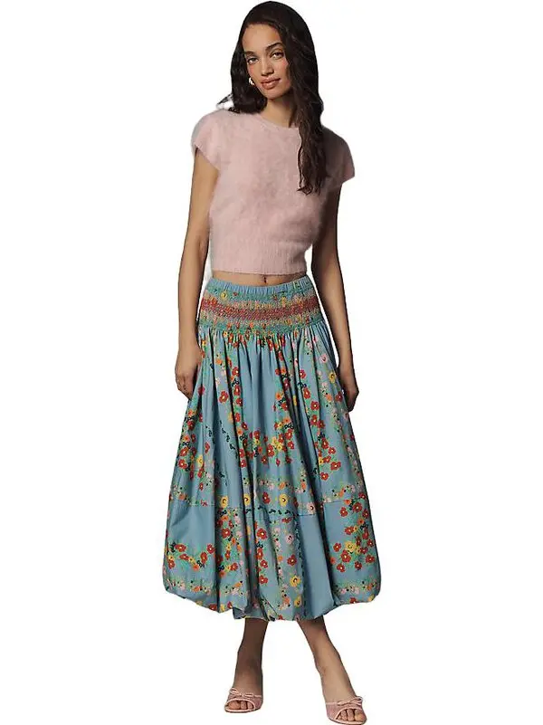 HOPE FOR FLOWERS BY TRACY REESE Bubble-hem Midi Skirt - Chambray Floral