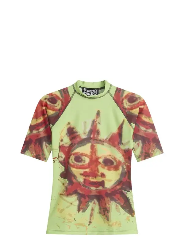 PAOLINA RUSSO Printed Short Sleeve Rash Guard - Chartreuse