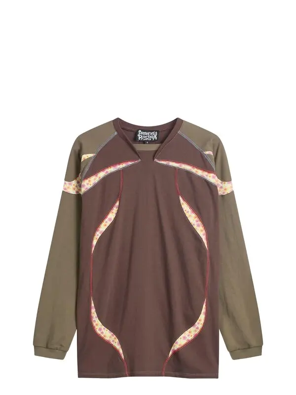 PAOLINA RUSSO Sport Jersey Long Sleeve Top - Brown/flower