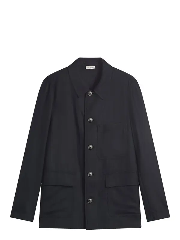 Dries Van Noten Pinstripe Worsted Wool Jacket - Navy