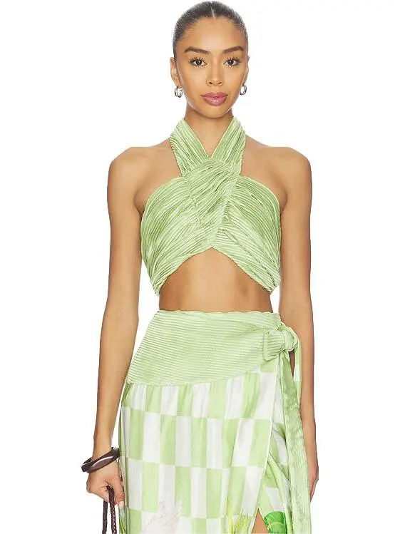 Verandah Plisse Halter Blouse - Sage
