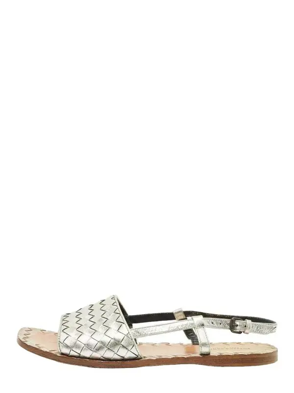 Bottega Veneta Woven Leather T-strap Sandals - Silver