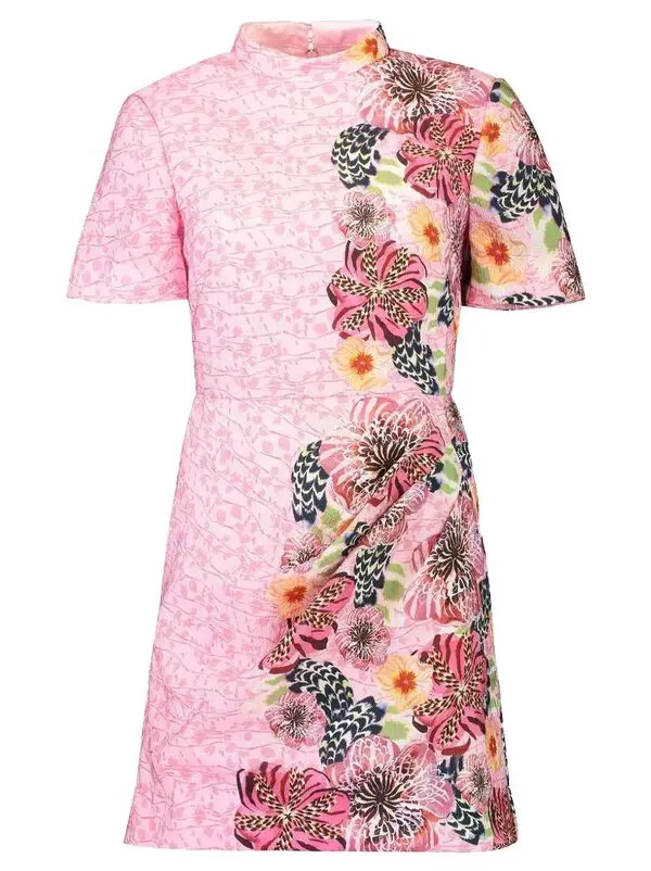 Saloni Draped Floral Mini Dress - Pink