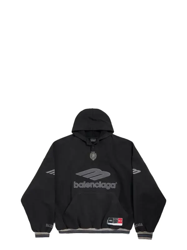 Balenciaga 3b Football Cotton Polo Hoodie - Black