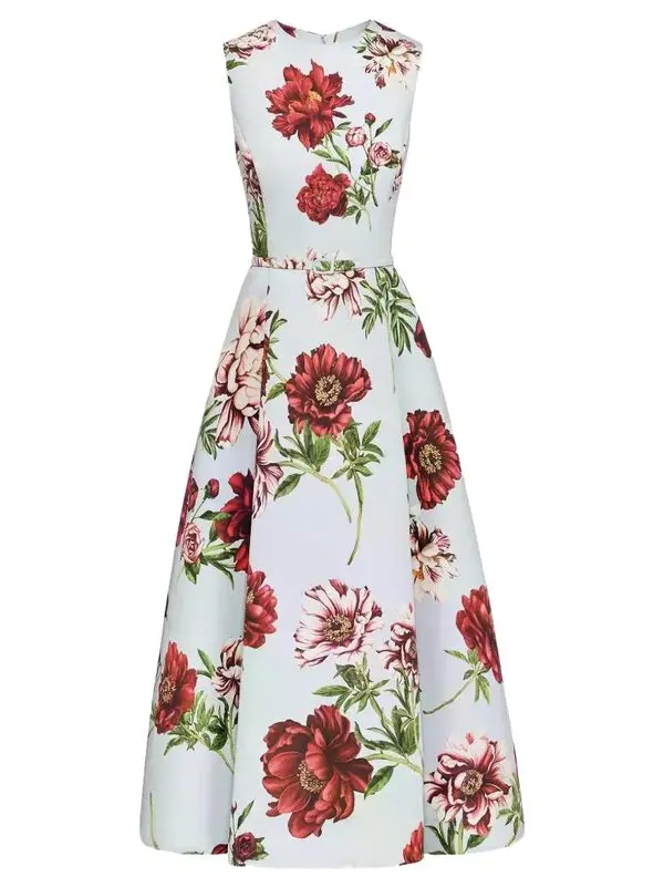 Oscar De La Renta Floral Faille Maxi Dress - Blue