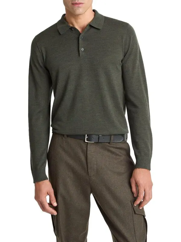 Vince Wool Polo Sweater - Dark Leaf