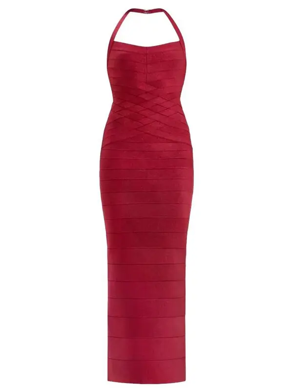 Herve Leger Criss-cross Halterneck Dress - Red
