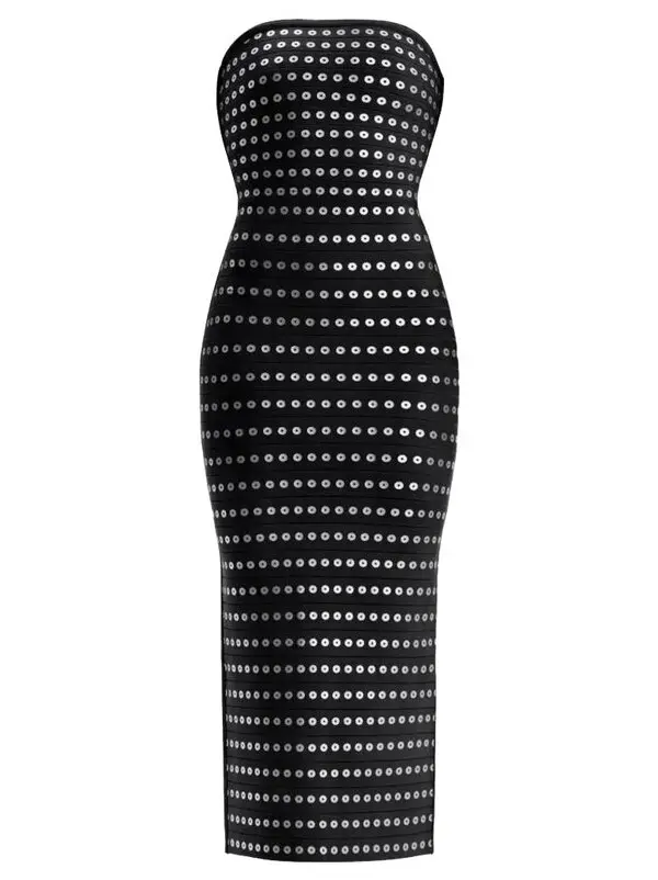 Herve Leger Sequin Strapless Midi Dress - Black