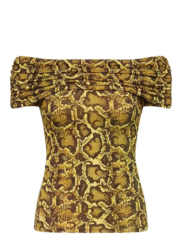 MARINE SERRE Draped Python-printed Blouse - Yellow