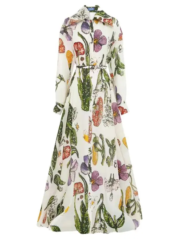 LEO LIN Collared Floral Print Dress - White