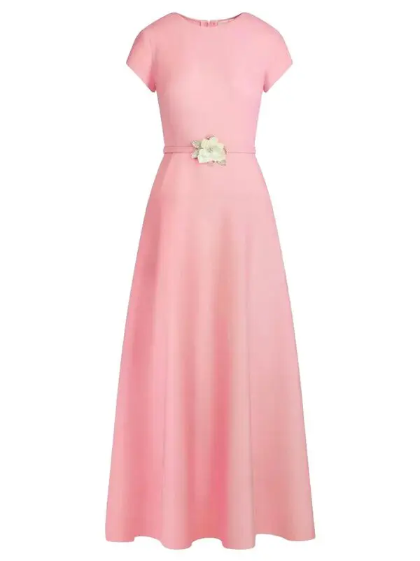 Oscar De La Renta Belted Short-sleeve Midi Dress - Pink