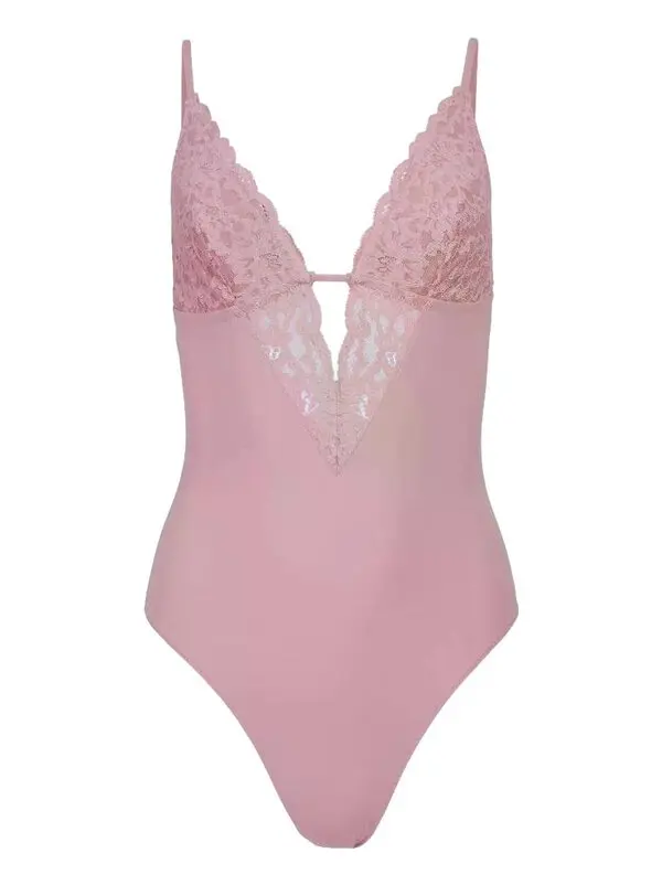 Fleur Du Mal Charlotte 3-way Lace V-neck Bodysuit - Pink