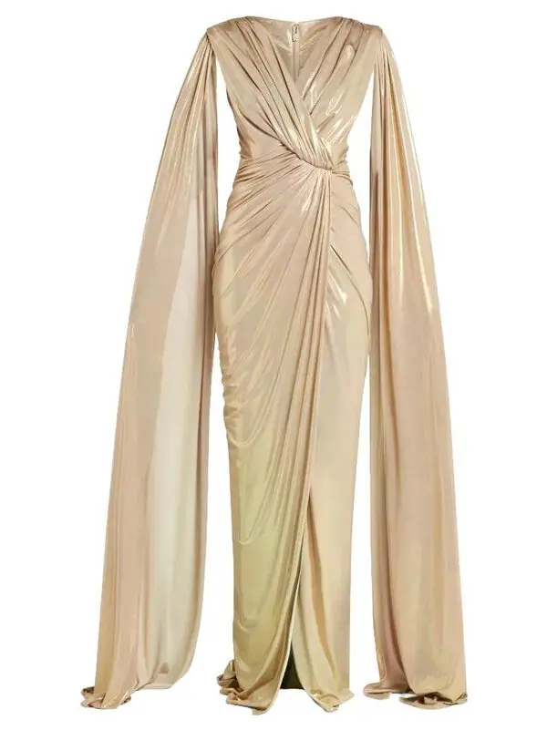 RHEA COSTA Draped Long Sleeve Dress - Gold