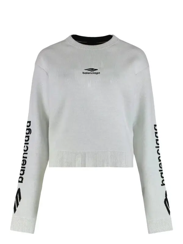 Balenciaga 3b Sports Icon Cropped Crew-neck Sweater - White