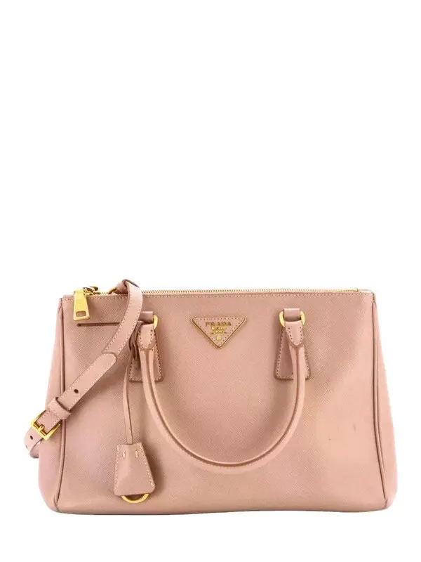 Prada Double Zip Lux Saffiano Leather Small Tote Bag - Neutrals