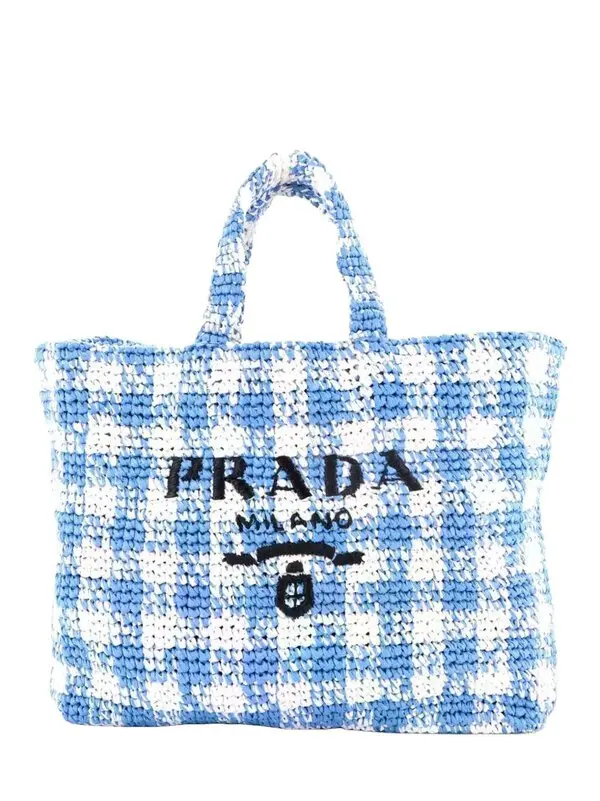 Prada Logo Raffia Large Tote Bag - Blue