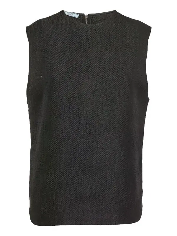 Prada Herringbone Sleeveless Top - Black