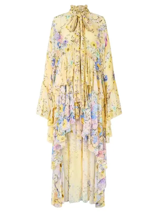 Camilla Floral Print Ruffled Dress - Yellow
