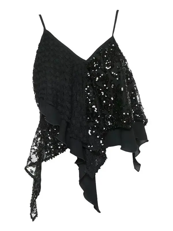 Attico Thelma Lace Sequin-embellished Crop Top - Black