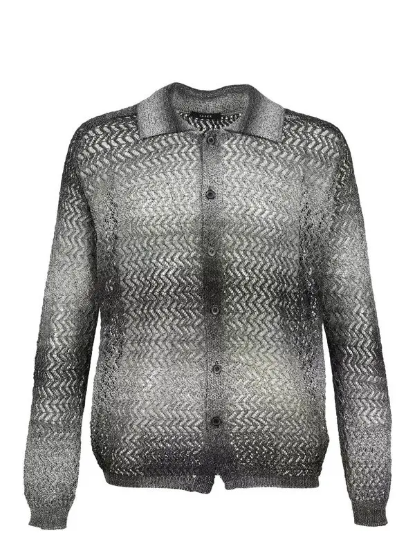 TAAKK Polo-collar Openwork Cardigan - Grey