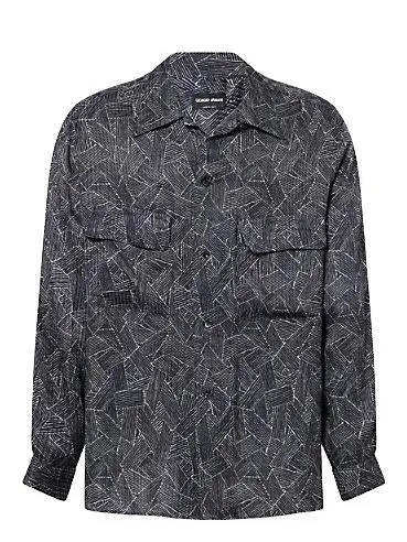 Giorgio Armani Printed Relaxed-fit Woven Shirt - Black Iris