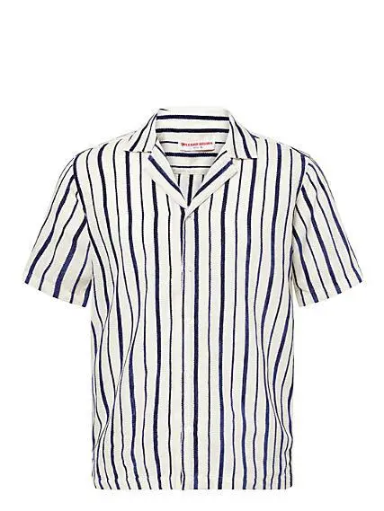 Orlebar Brown Maitan Chenille Striped Cotton-blend Shirt - White Sand/night Iris