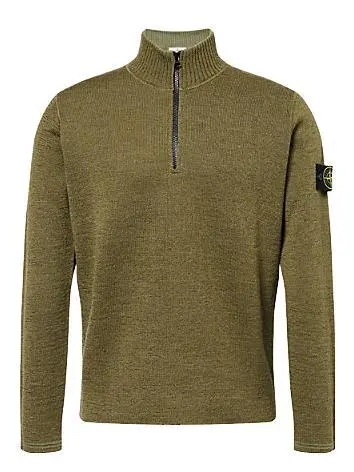 Stone Island Badge High-neck Stretch-wool Blend Jumper - Military Green